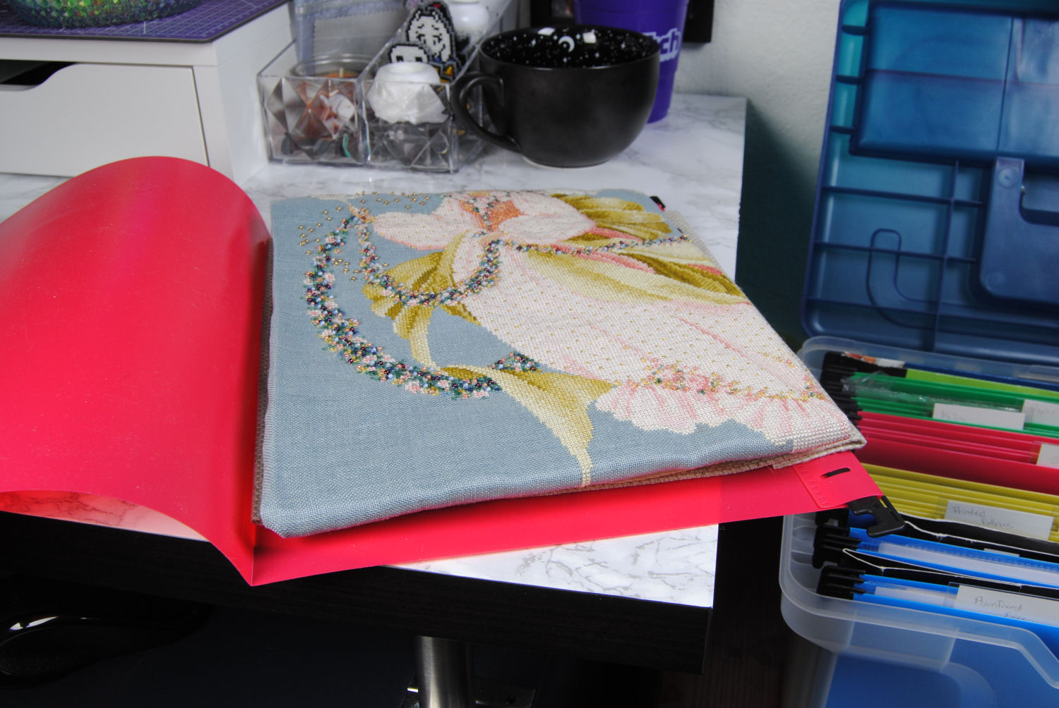 Storing Cross Stitch Patterns, WIPs, and Materials with a Filing Cabinet